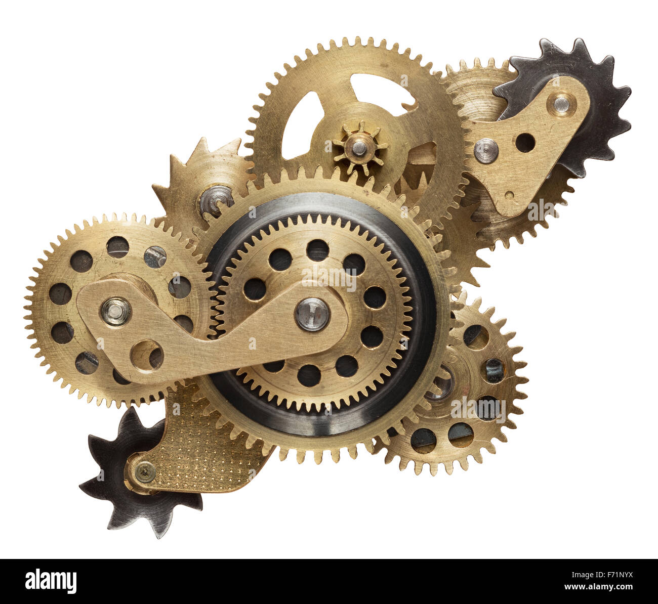 Metal collage of clockwork gears isolated on white background Stock ...