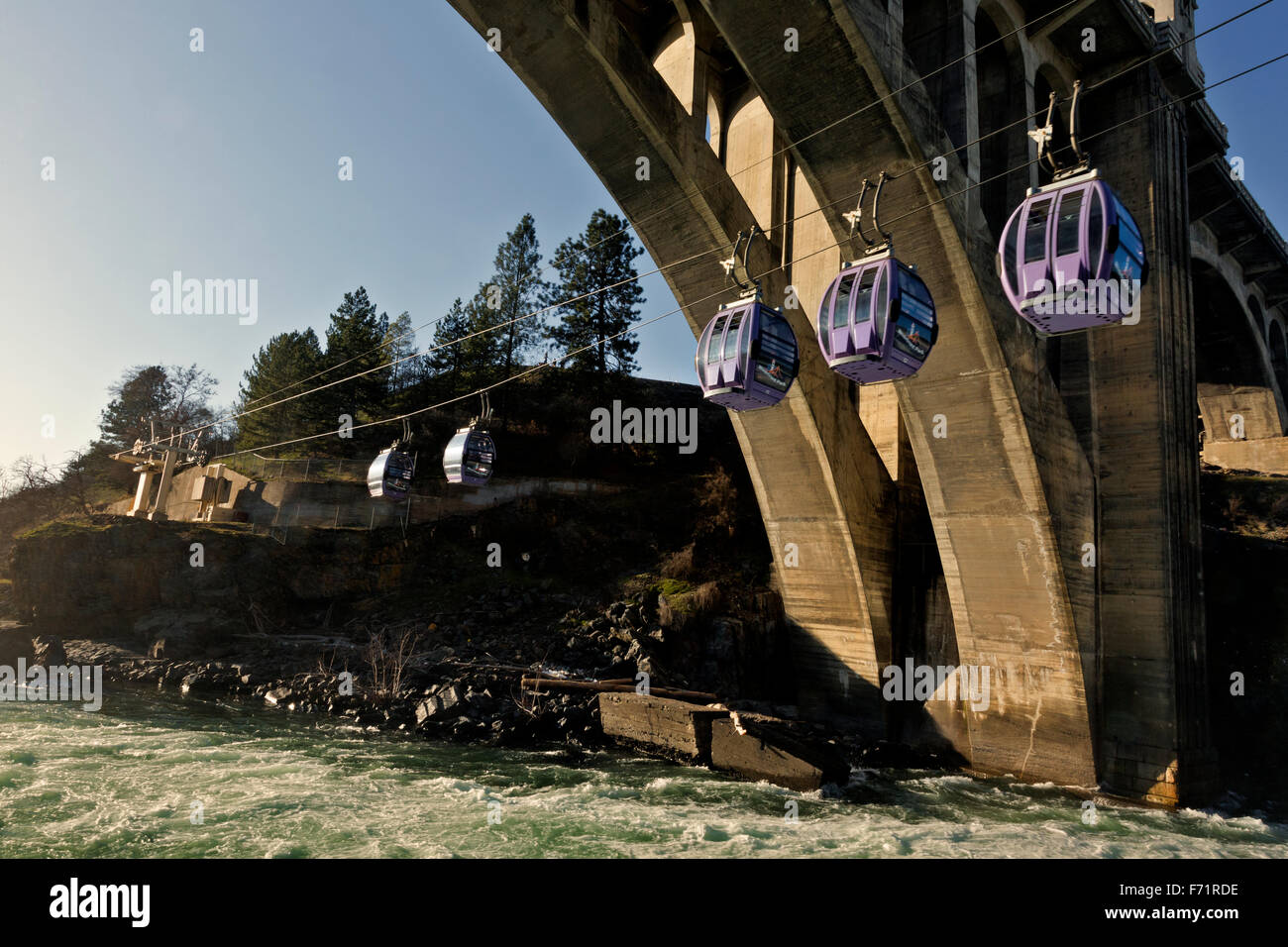 Skyride gondolas cross Spokane River directly below the waterfall then ...