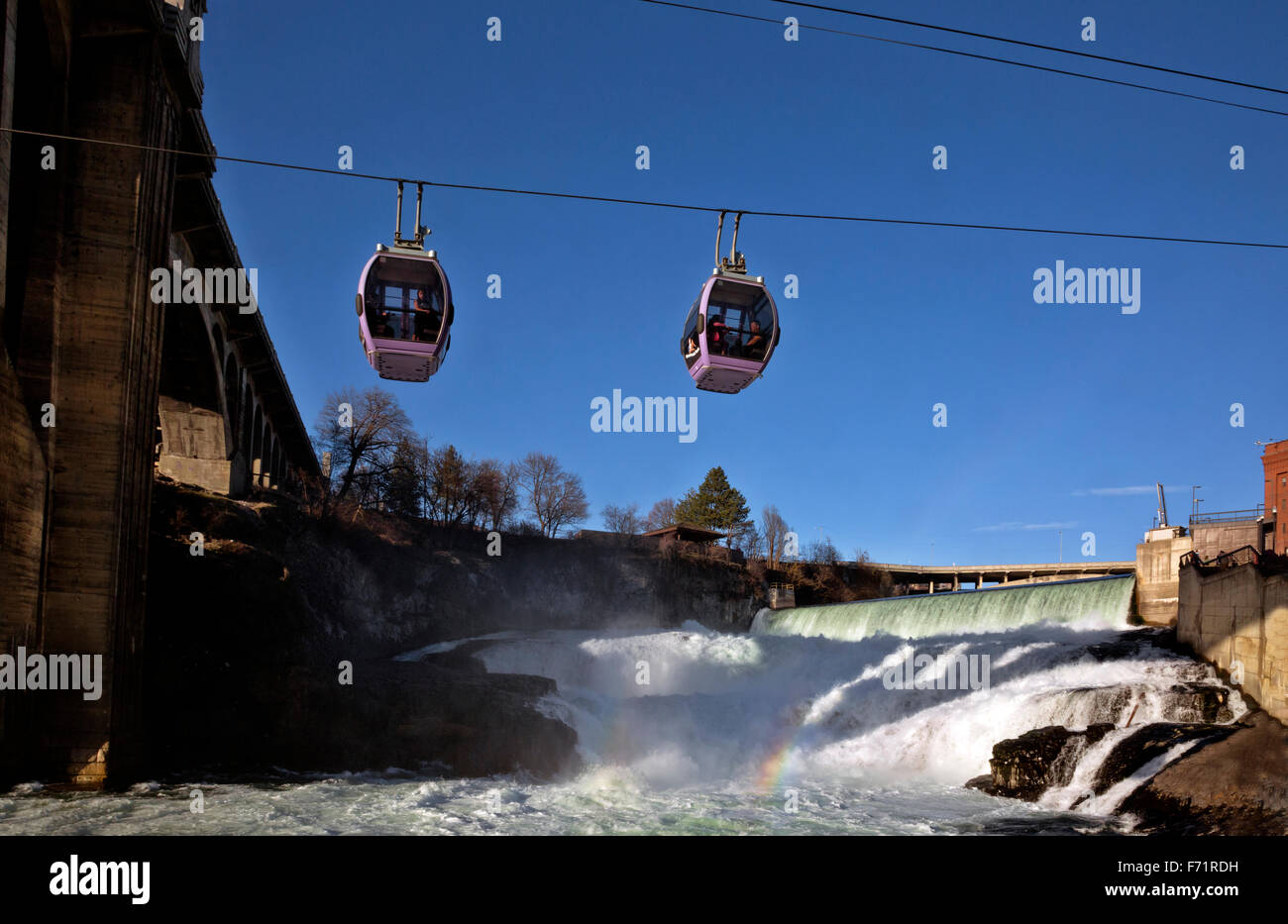 Skyride gondolas cross Spokane River directly below the waterfall then ...