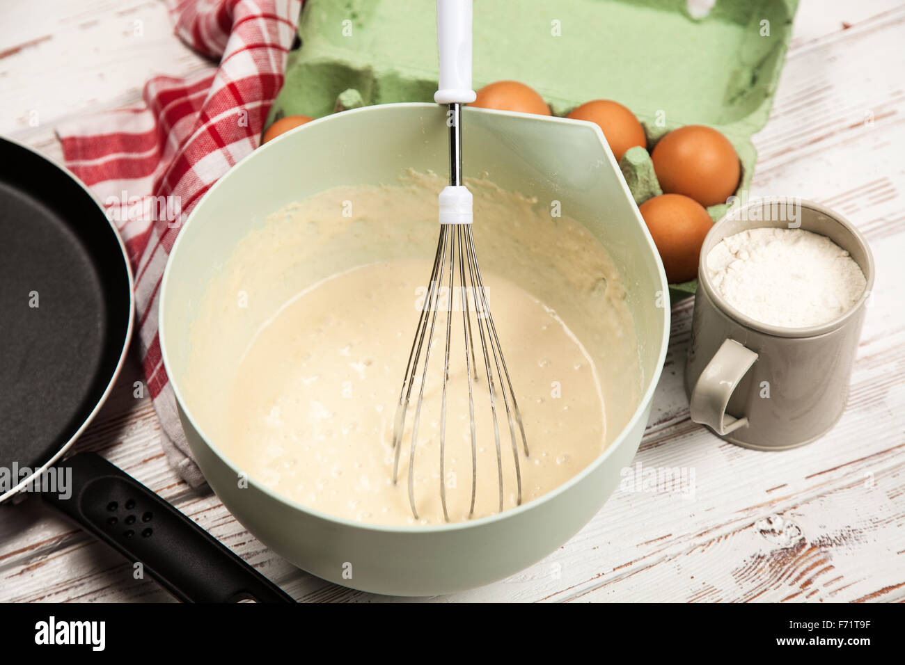 Preparing batter for pancakes Stock Photo - Alamy