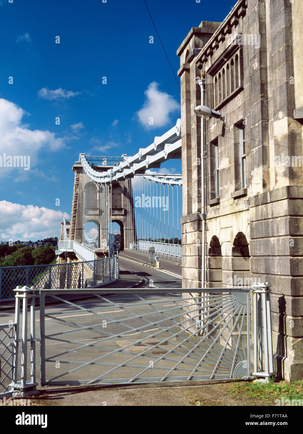 The Menai Suspension Bridge from street level, including an original ...