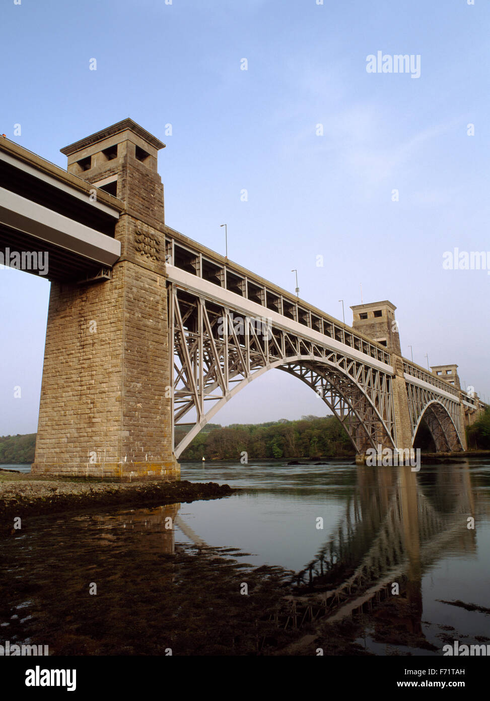 The Britannia Bridge from the Anglesey shore, looking across Menai ...