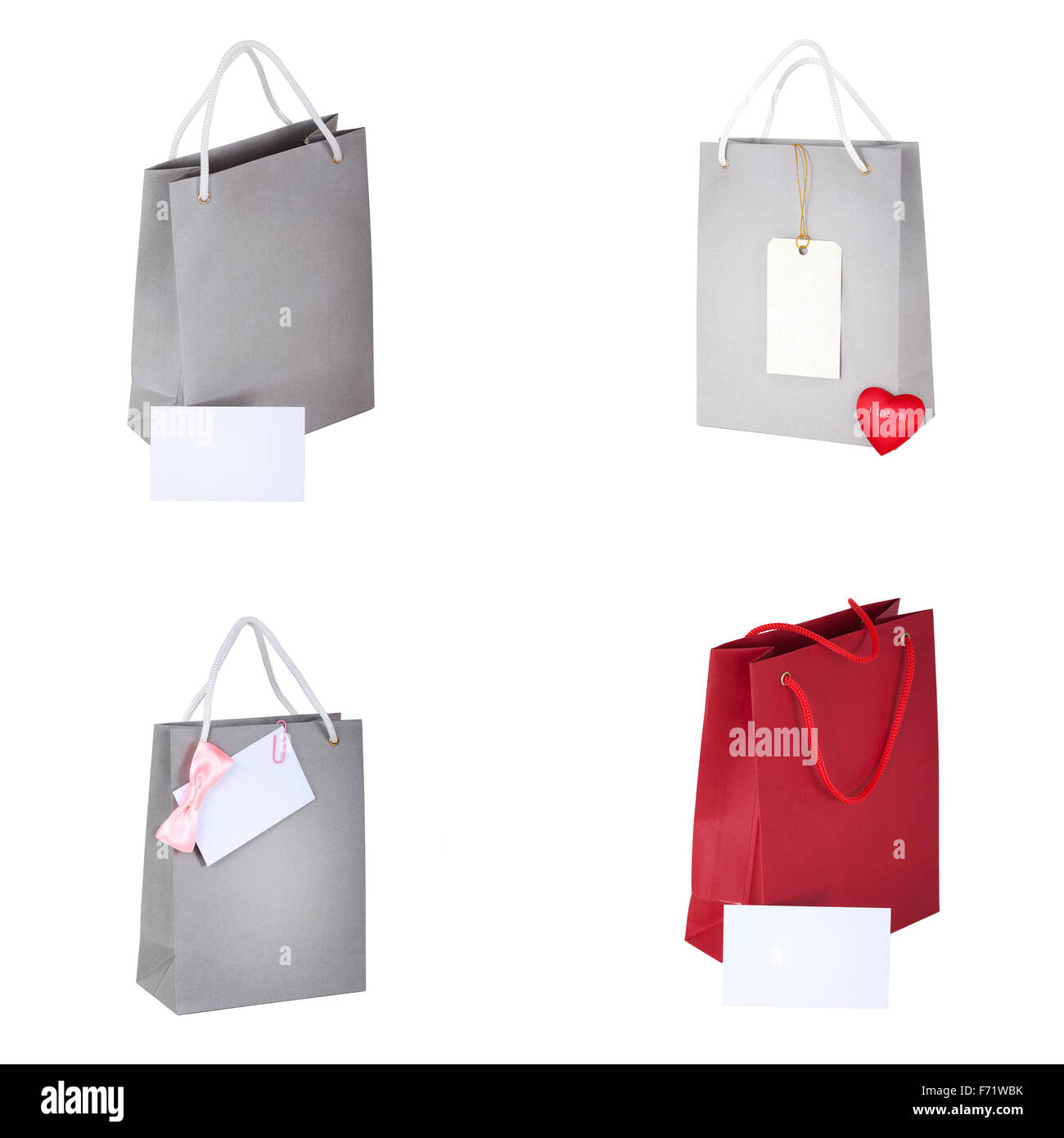 Paper shopping bags and tag isolated on white. Set Stock Photo - Alamy