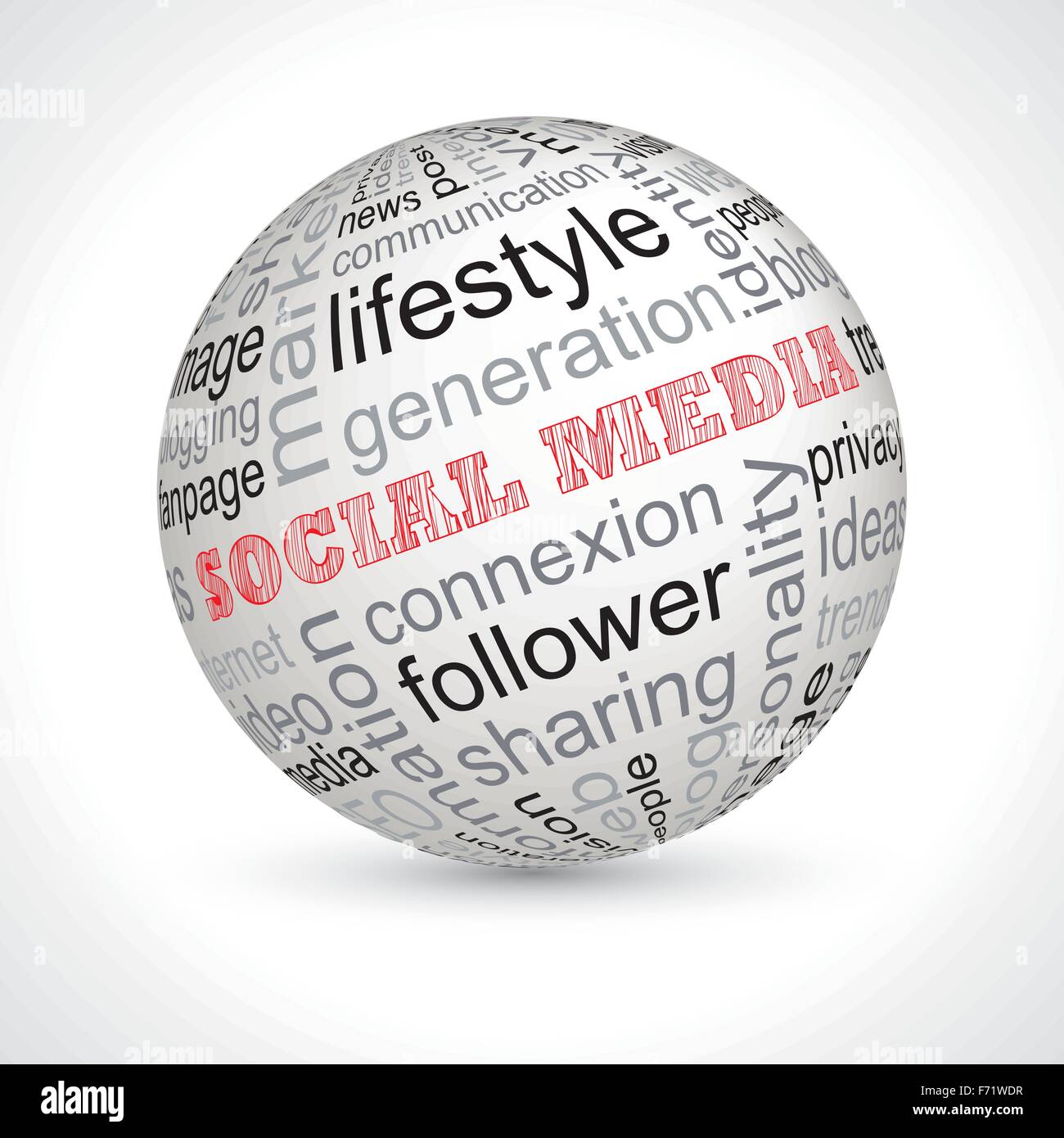 Social media theme sphere with keywords full vector Stock Vector Image ...