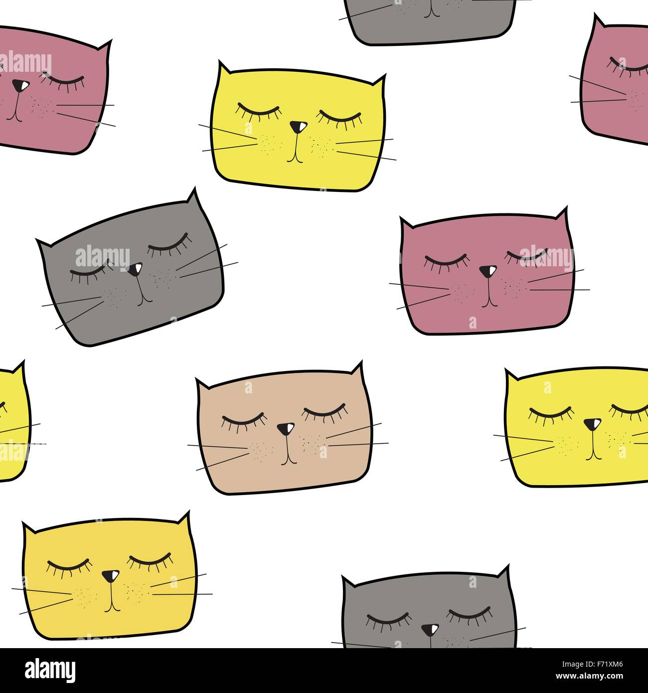Cute Handdrawn Cat Seamless Pattern Vector Illustration Stock Vector ...
