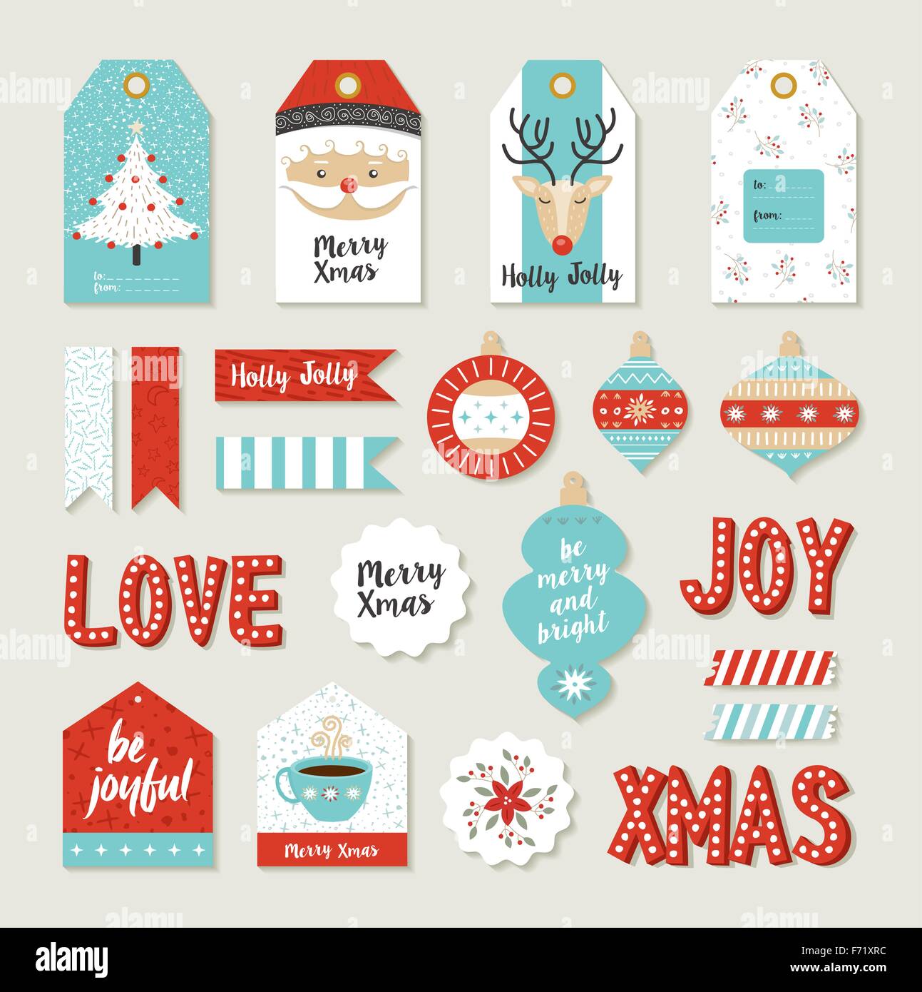 Merry christmas scrapbook set of printable DIY tags, signs and banners ...
