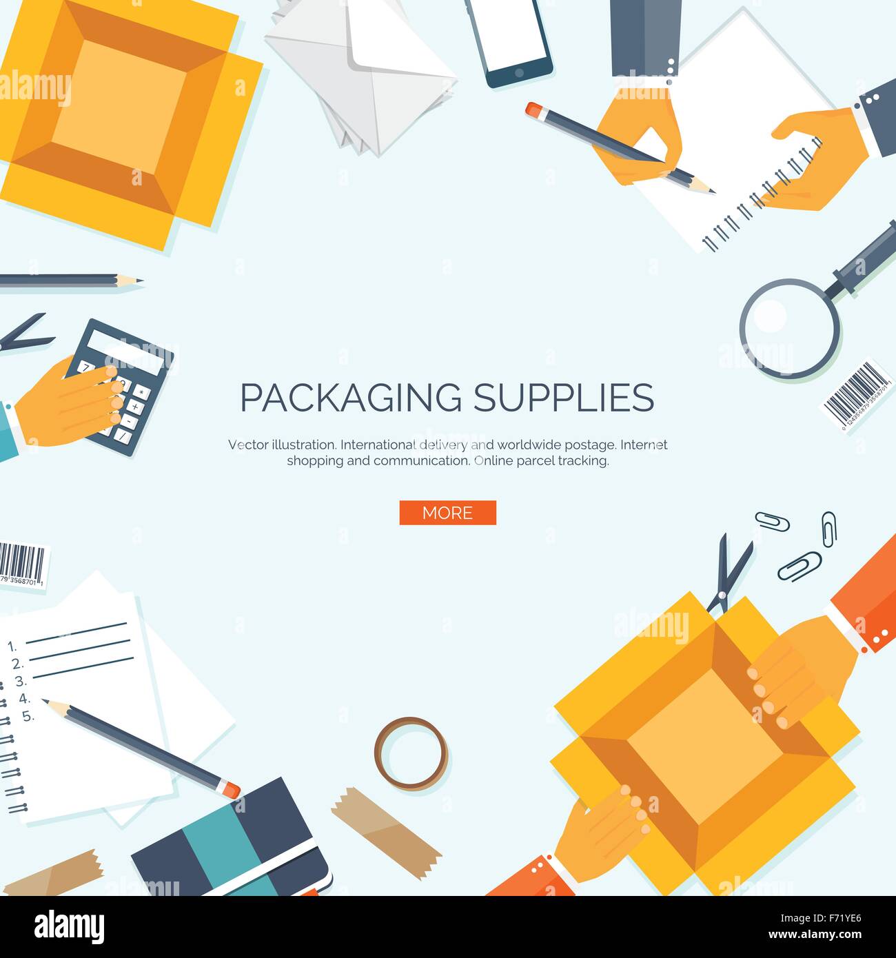 Vector illustration. Packaging supplies. Delivery. Carton box. Loupe ...