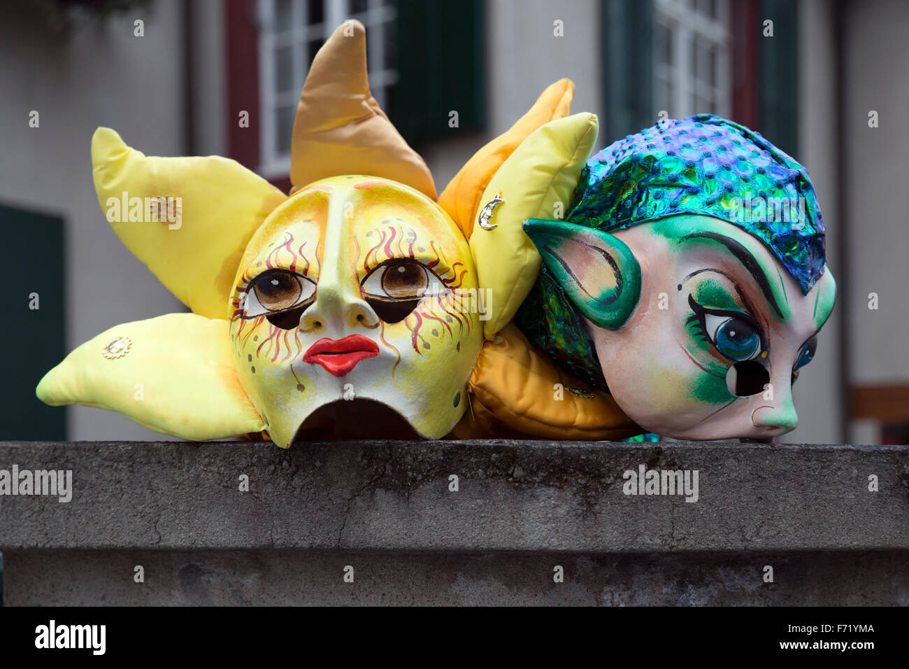 Two typical masks from the Basel carnival Stock Photo - Alamy