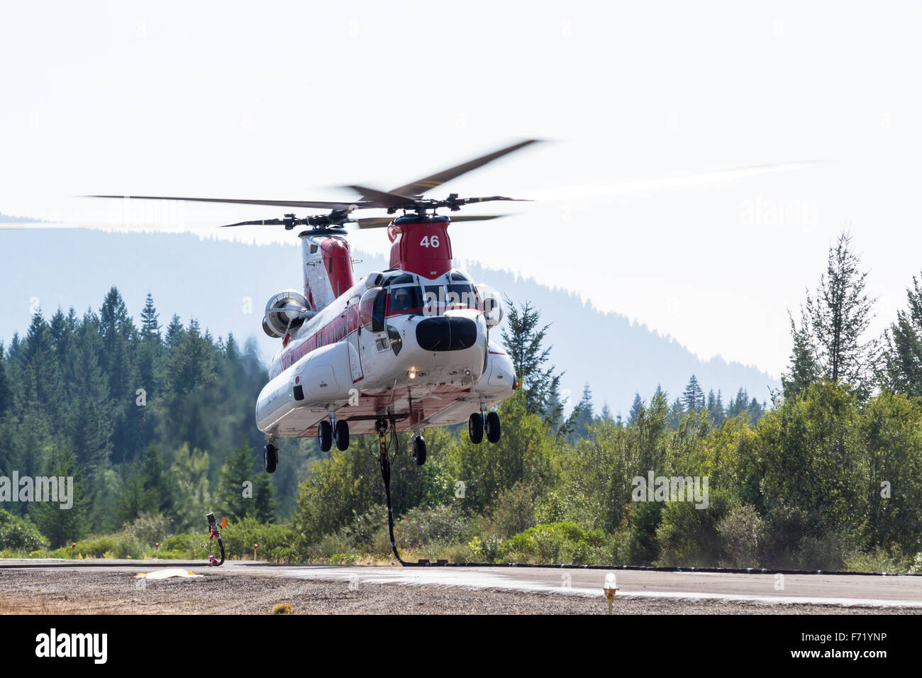 Prospect, Oregon - August 16 : Fire fighting helicopter lifting off ...