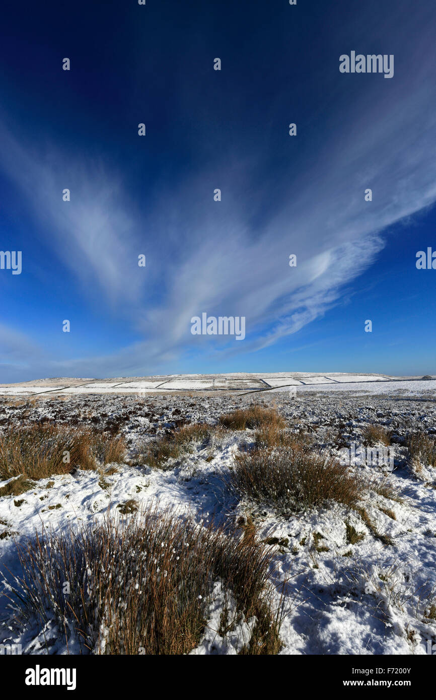 January, winter snow view over Froggatt Edge and Big Moor; Derbyshire ...