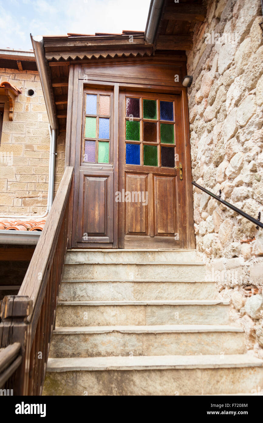 Steps and door at the Holy Monastery of Varlaam, Meteora, Thessaly ...