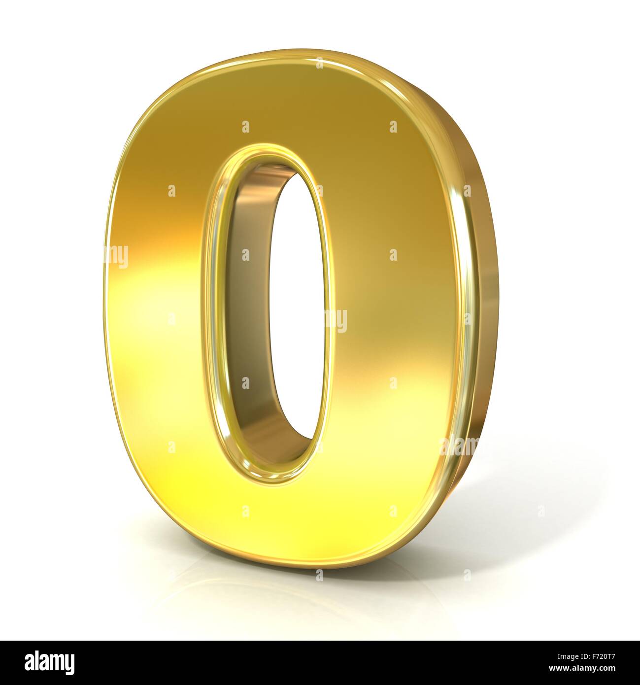 Numerical digits collection, 0 - ZERO. 3D golden sign isolated on white ...