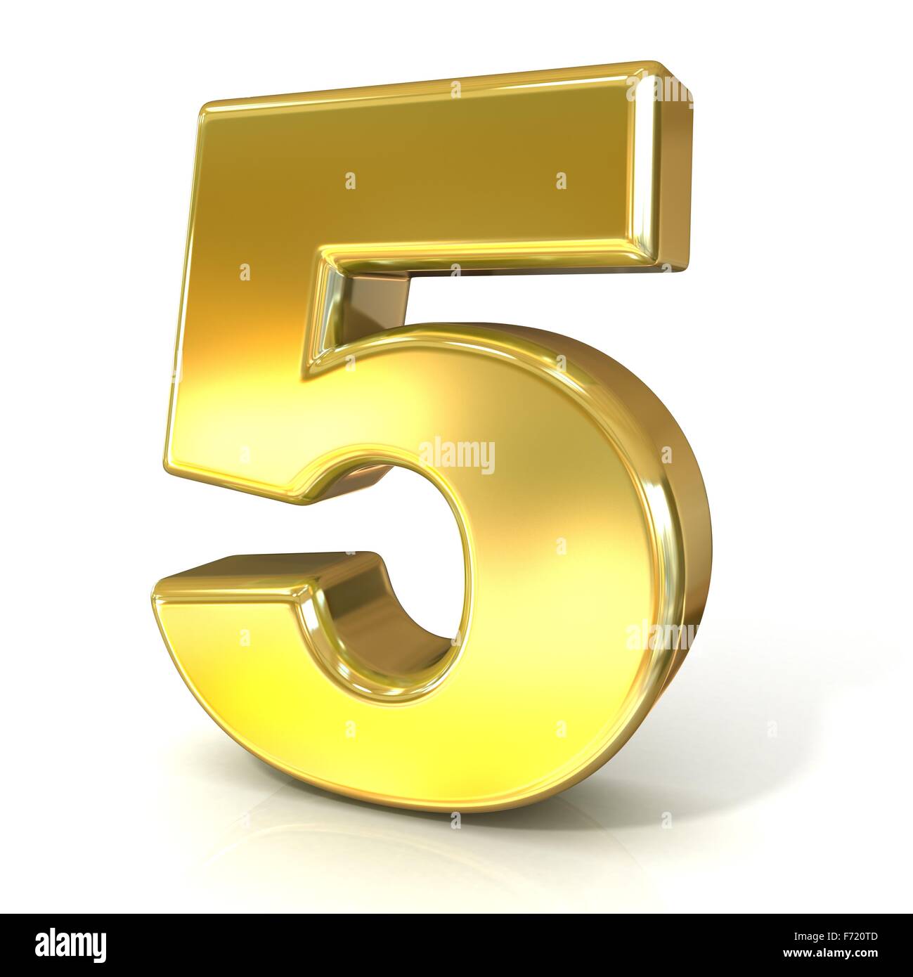 Numerical digits collection, 5 - FIVE. 3D golden sign isolated on white ...