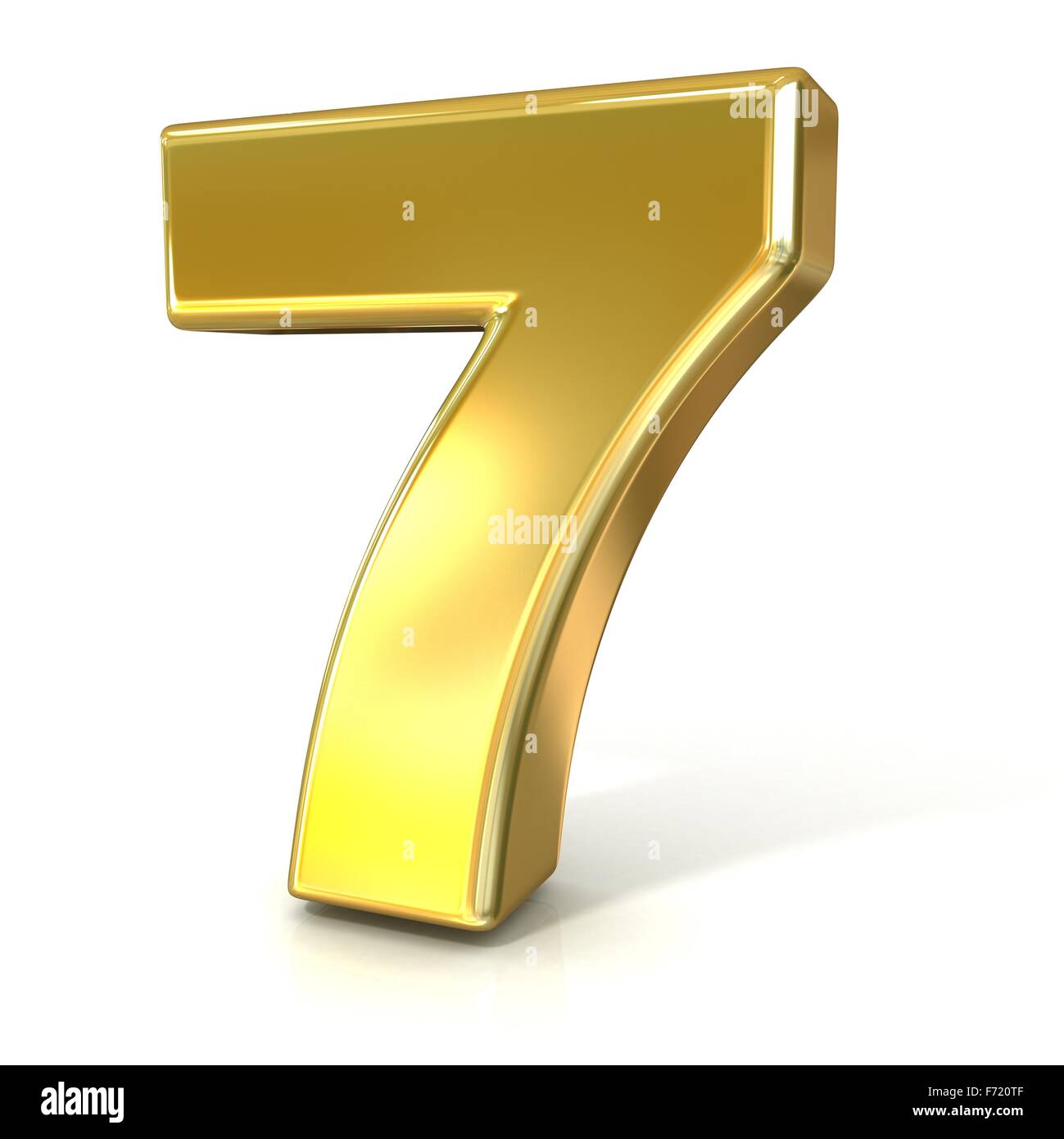 Numerical digits collection, 7 - SEVEN. 3D golden sign isolated on ...