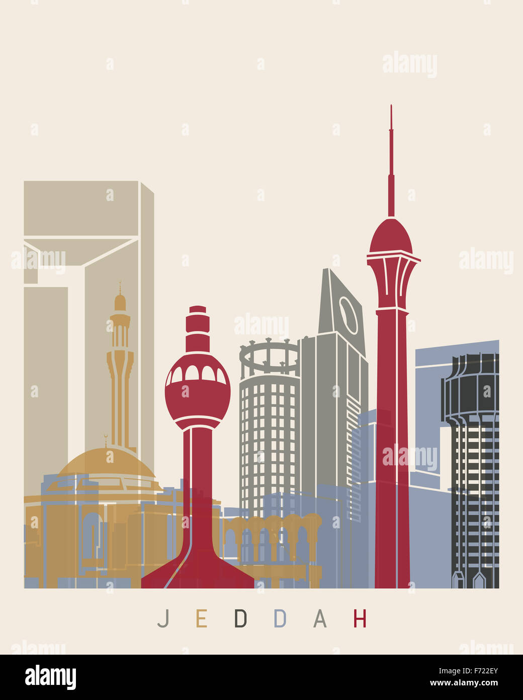 Jeddah skyline poster in editable vector file Stock Photo - Alamy