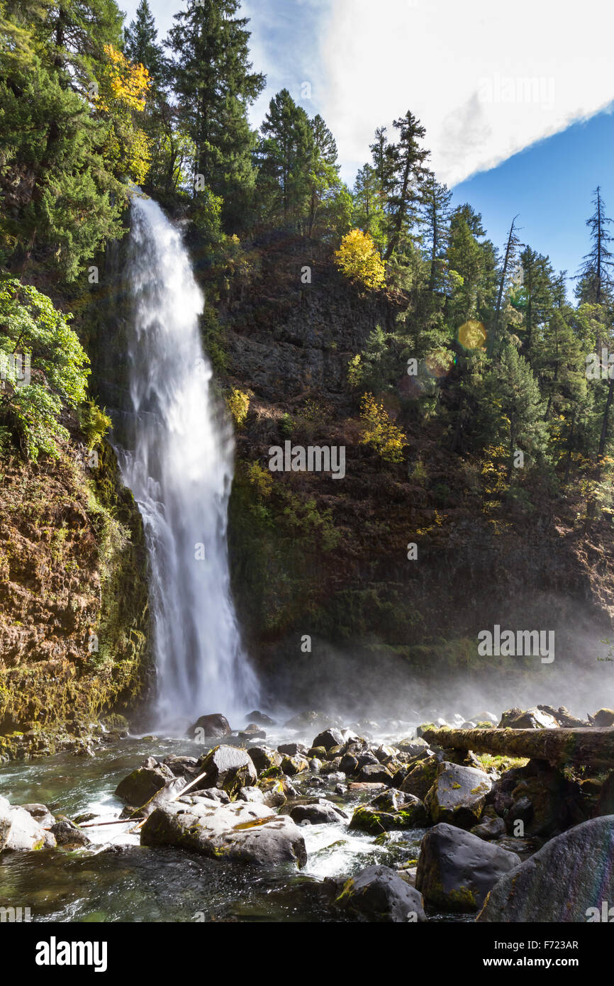 section of mill creek falls in Oregon with cascading water over the ...