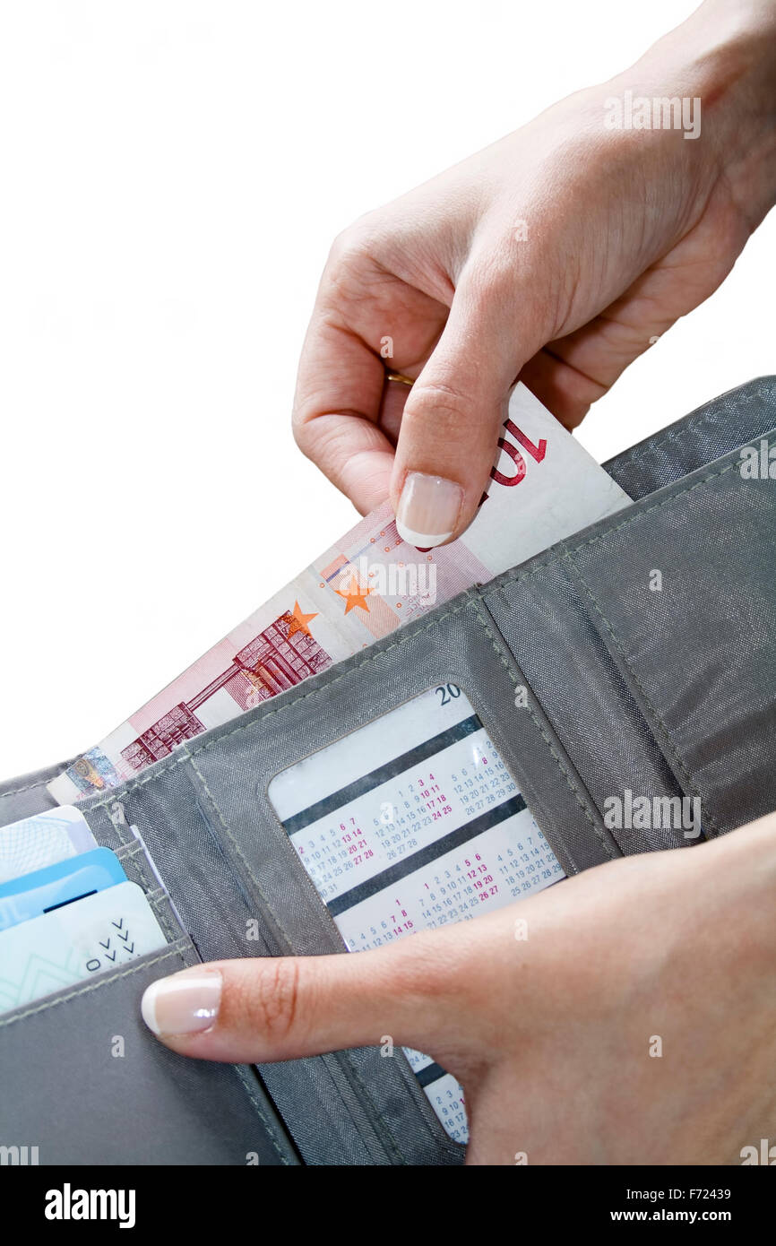 Female hands taking out money from the wallet Stock Photo - Alamy