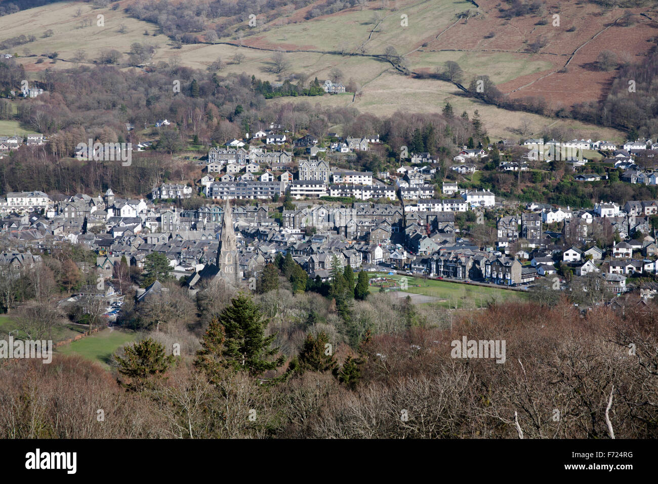 The village of Ambleside from Loughrigg Fell Lake District Cumbria ...