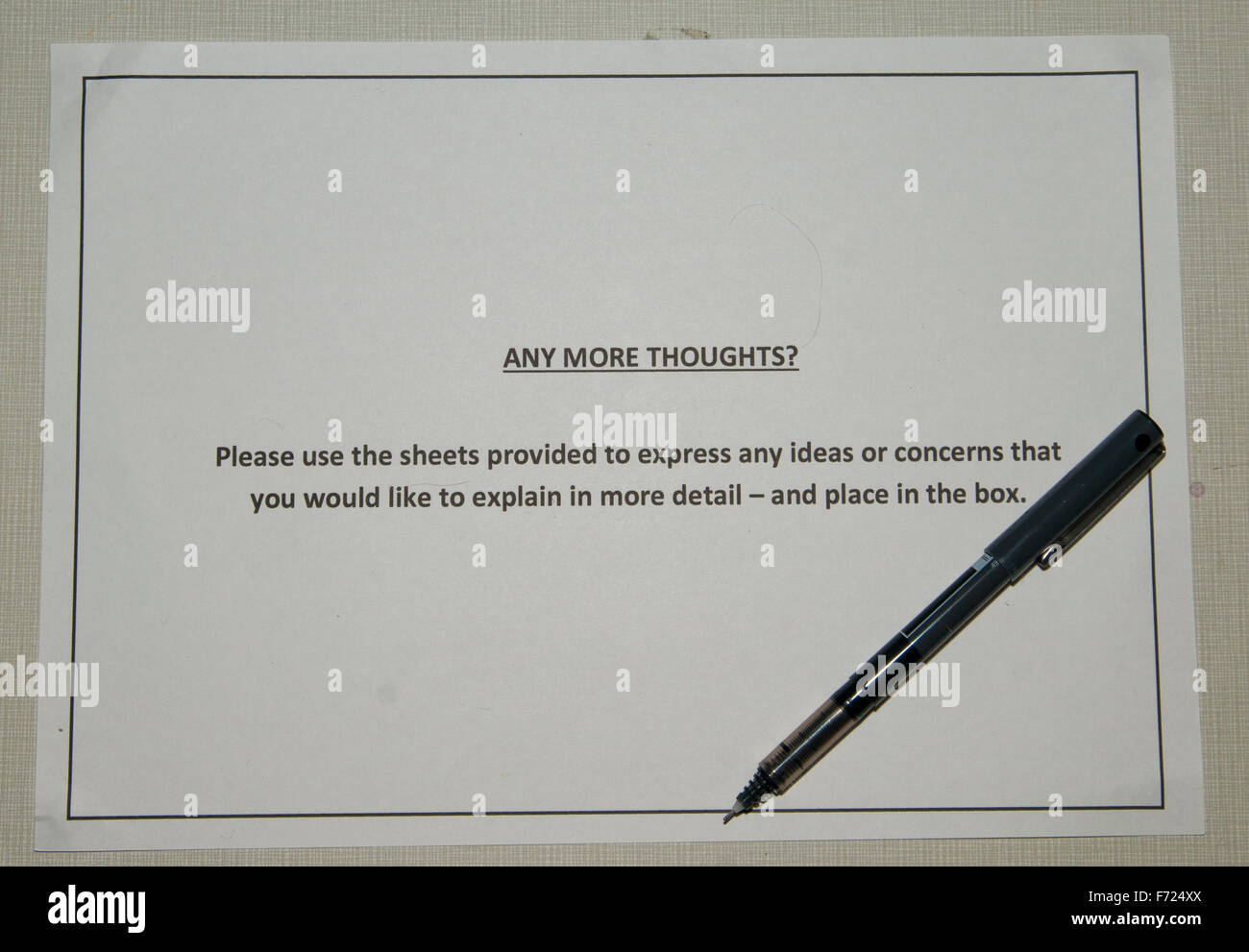 Piece of paper with Any more thoughts written on it Stock Photo - Alamy