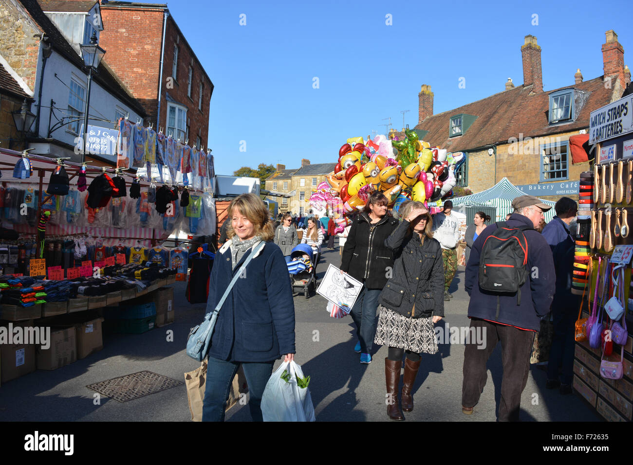 Crowds shopping at the annual Pack Monday Fair, Sherborne, Dorset ...