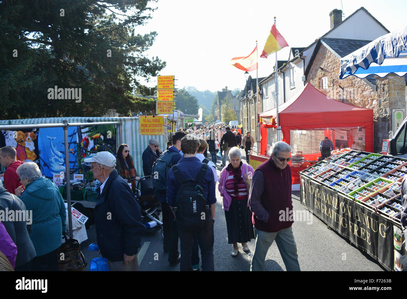 Crowds shopping at the annual Pack Monday Fair, Sherborne, Dorset ...