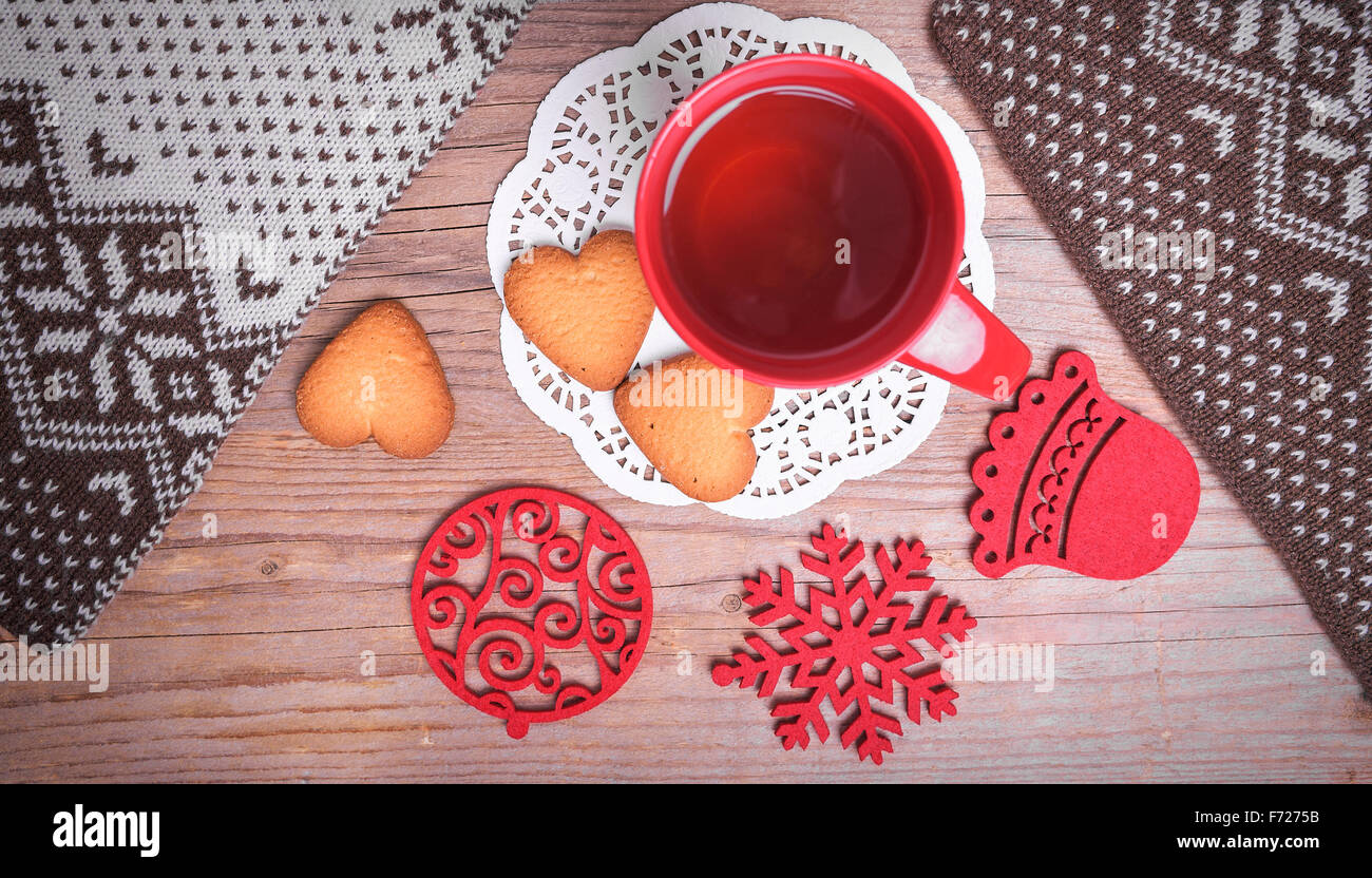 Red cup of tea top view Stock Photo - Alamy
