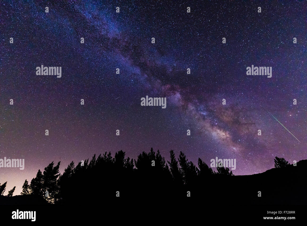 The Milky Way and Perseid meteor over Rose Valley, Los Padres National ...