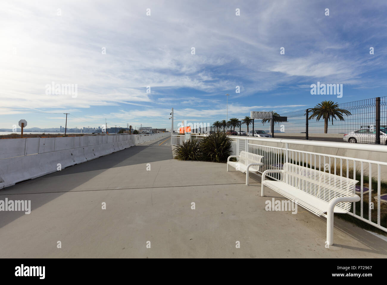 Pedestrian benches along the Bay Bridge Trail on the new San Francisco ...