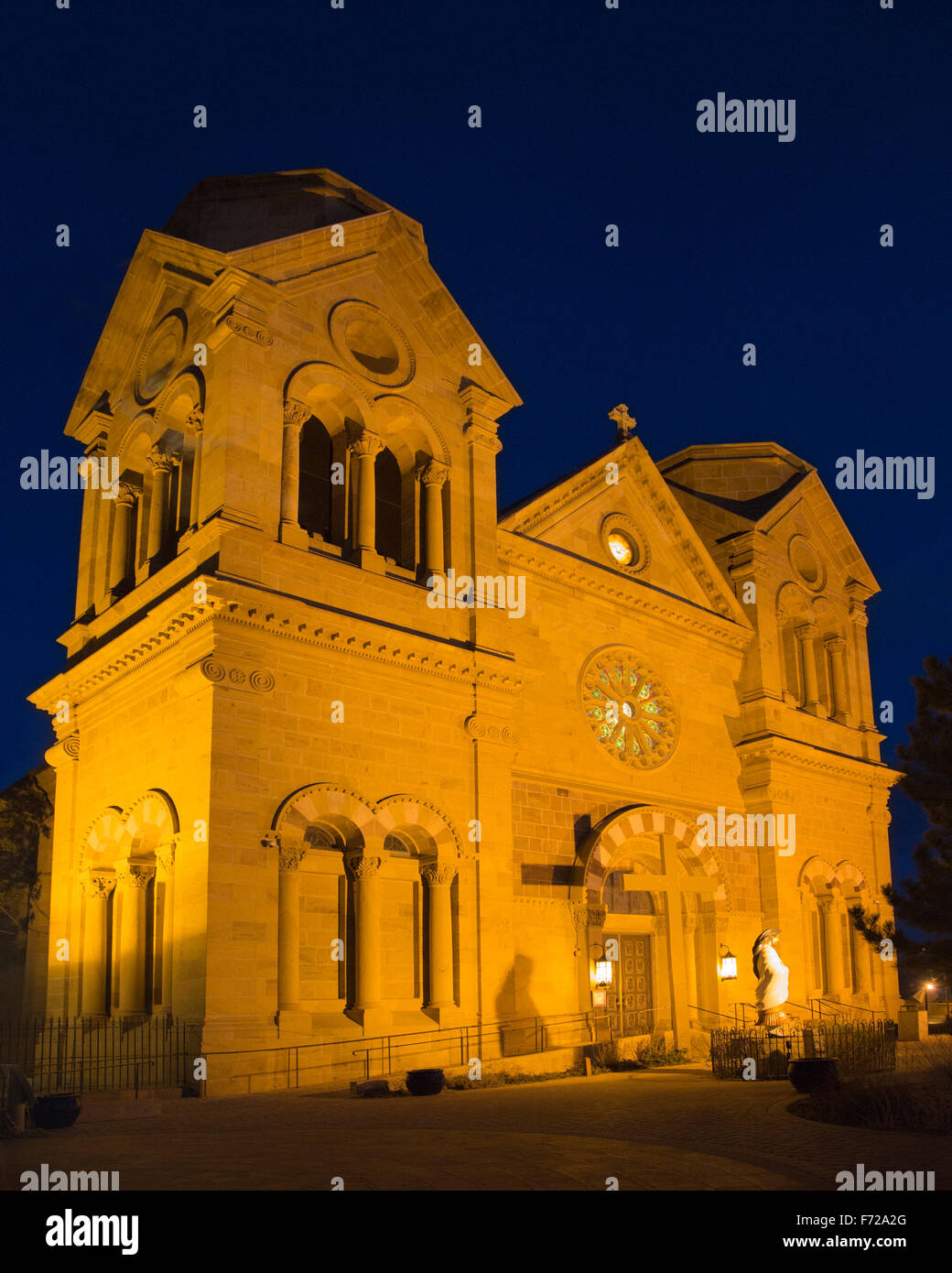 Cathedral Basilica of Saint Francis of Assisi at night in Santa Fe, New ...