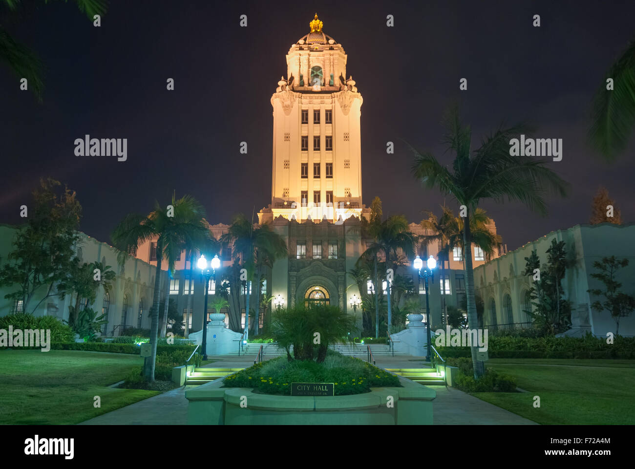 Beverly Hills City Hall at night. The Beverly Hills City Hall is a ...