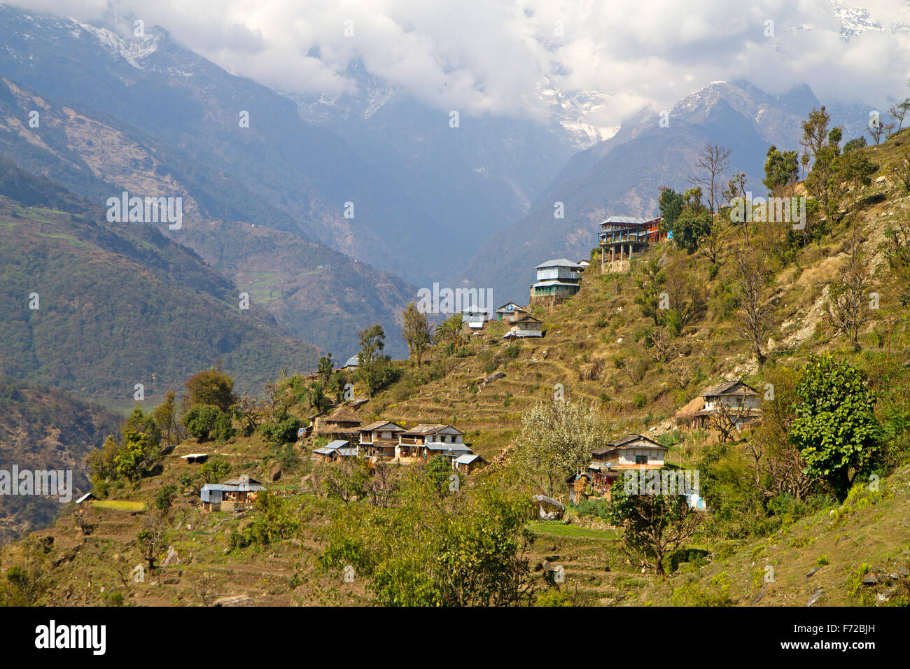 The Annapurna village of Landruk, high above the Modi Khola Stock Photo ...