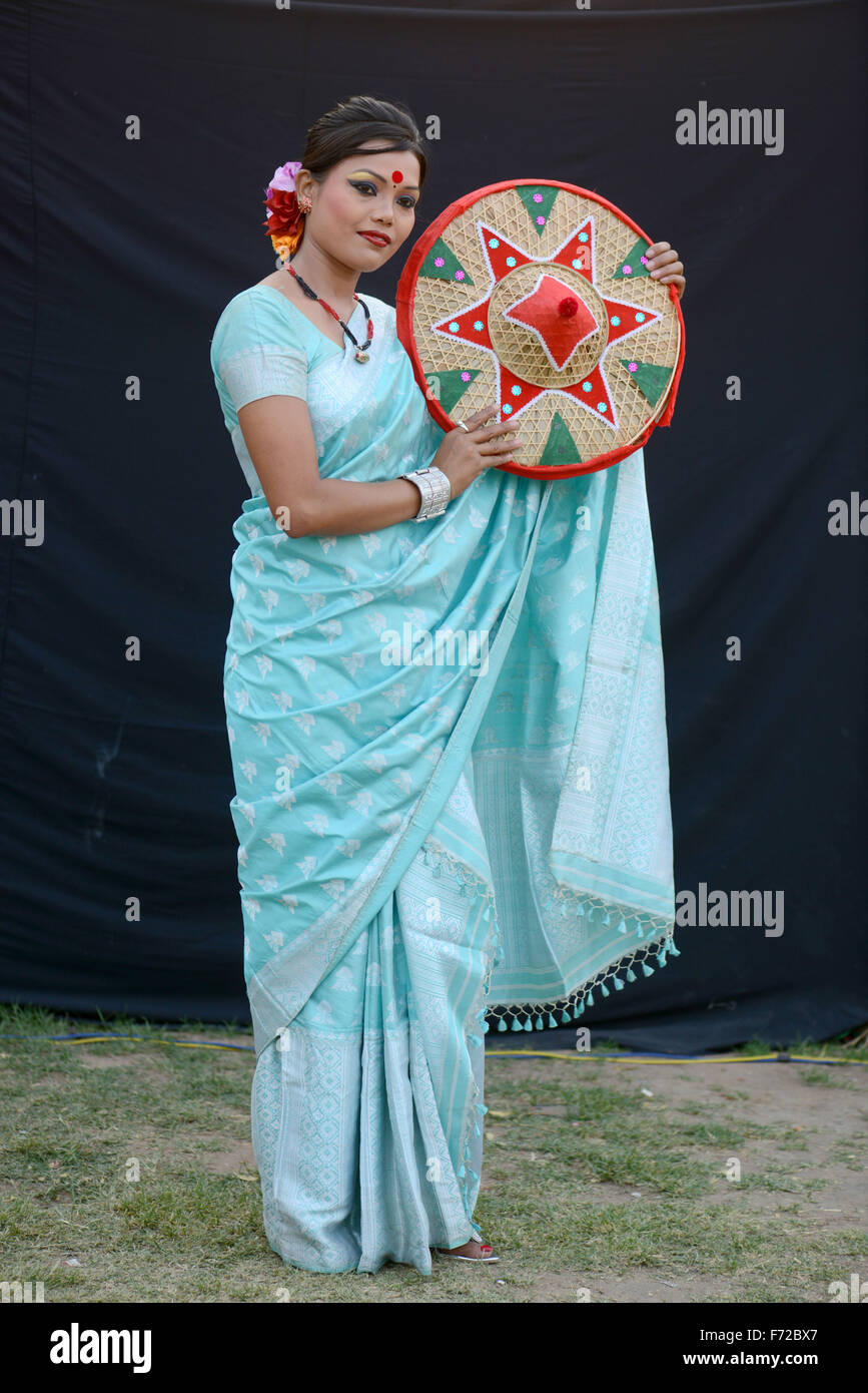 Woman standing with jaapi, assam, india, asia, mr#786 Stock Photo - Alamy