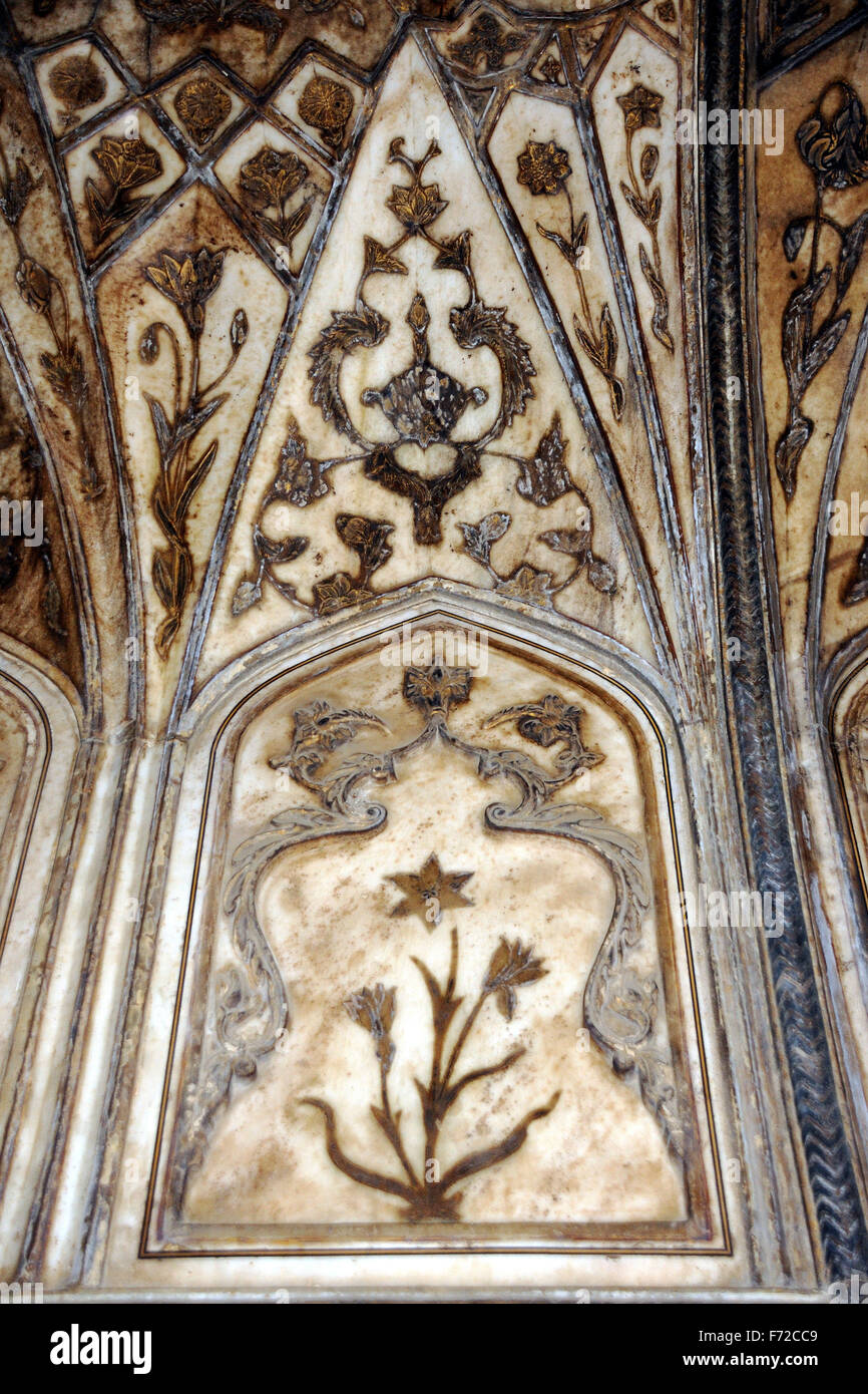 Marble stone inlay work, red fort, agra, uttar pradesh, india, asia ...