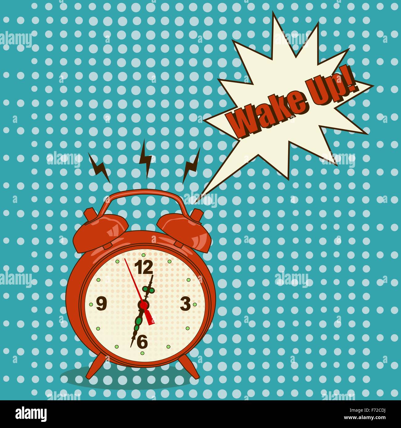 Orange alarm clock in pop art style on blue background - Vector ...