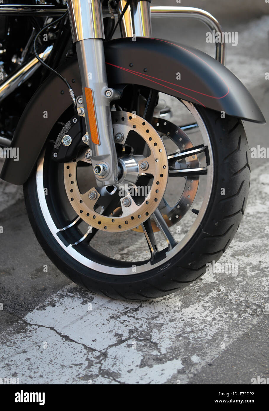 Front fork, wheel and Brake detail on a high cylinder capacity ...