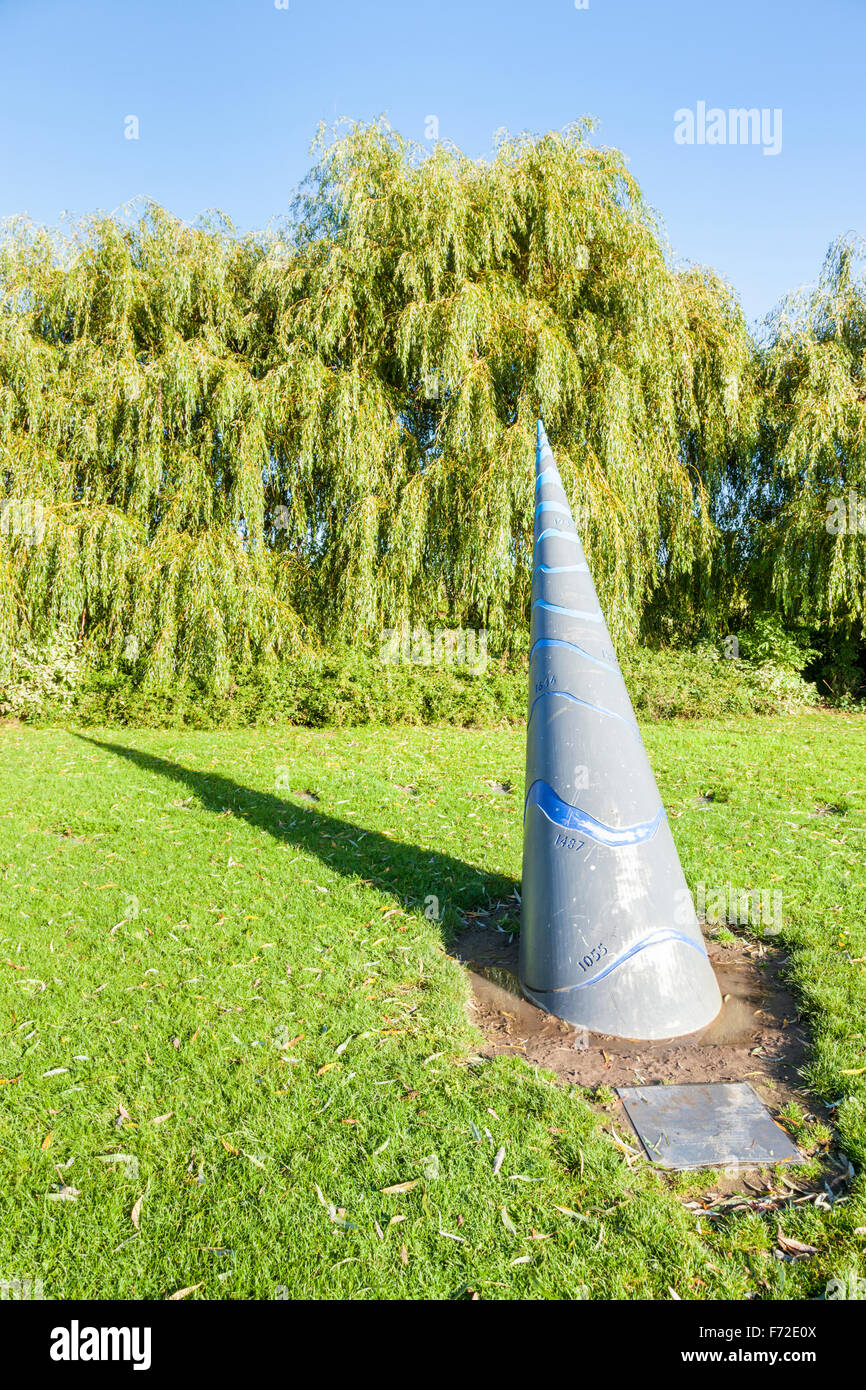 Sundial with its shadow on the ground at Riverside Park, Newark on ...