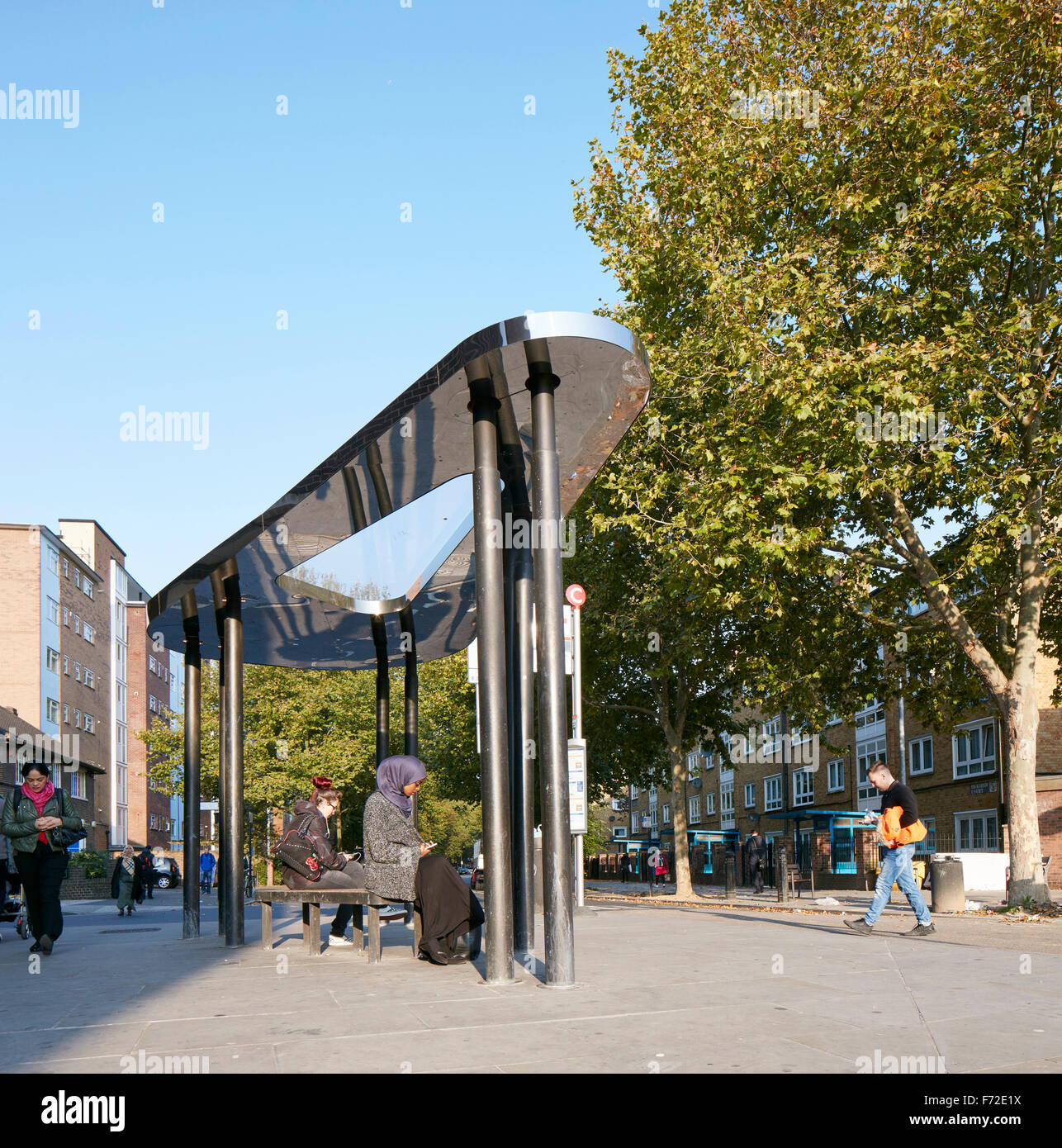 Pedestrianised area of Binfield Road with bus shelter. Binfield Road ...