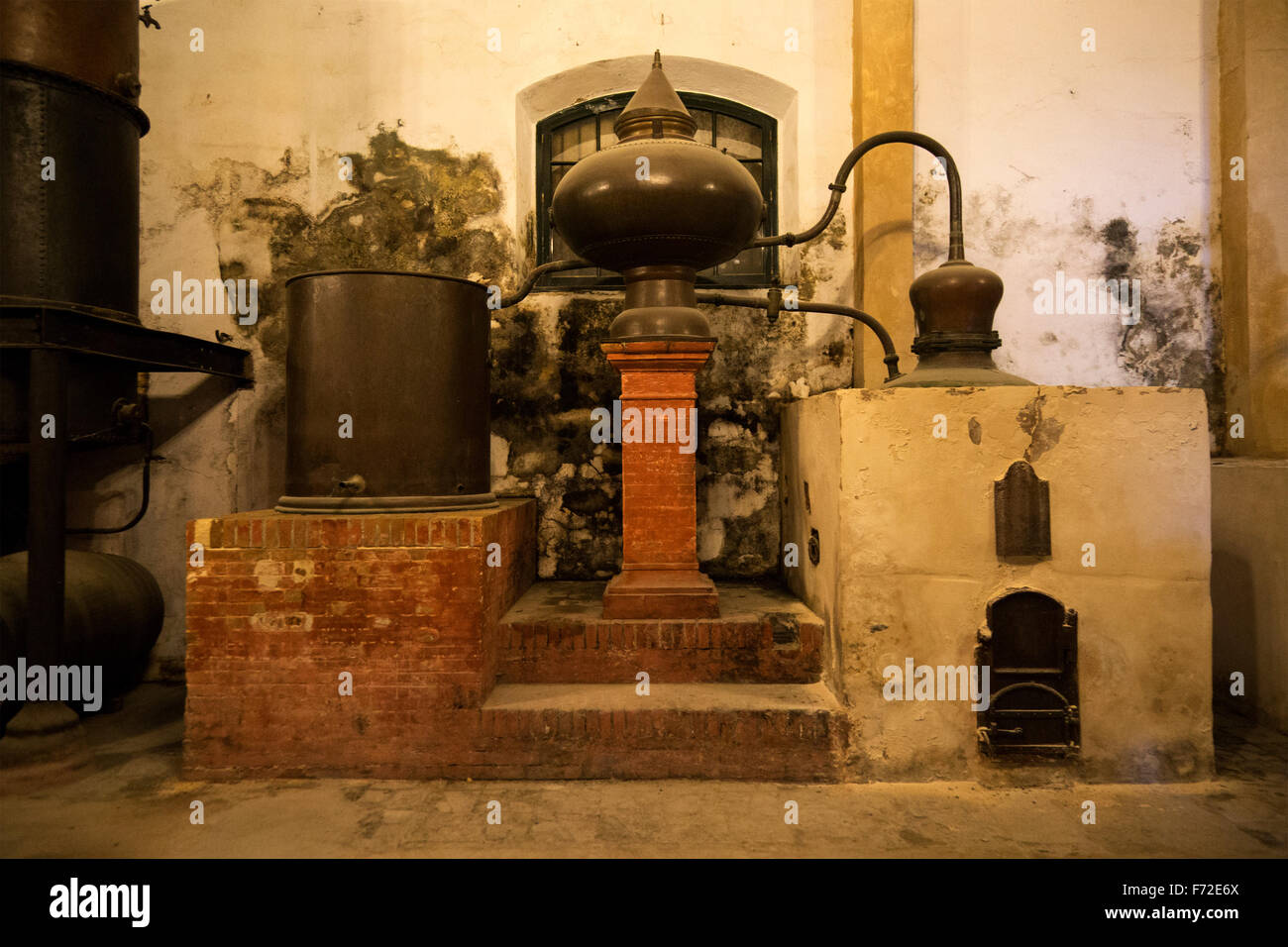 Old distilling equipment for brandy cognac production in Gonzalez Byass ...