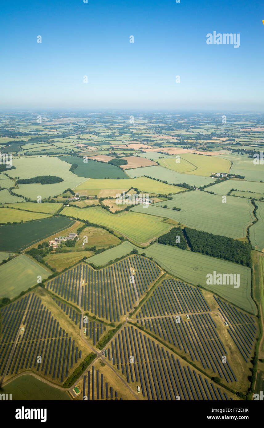 Aerial view of a solar farm in the English countryside in summer Stock ...