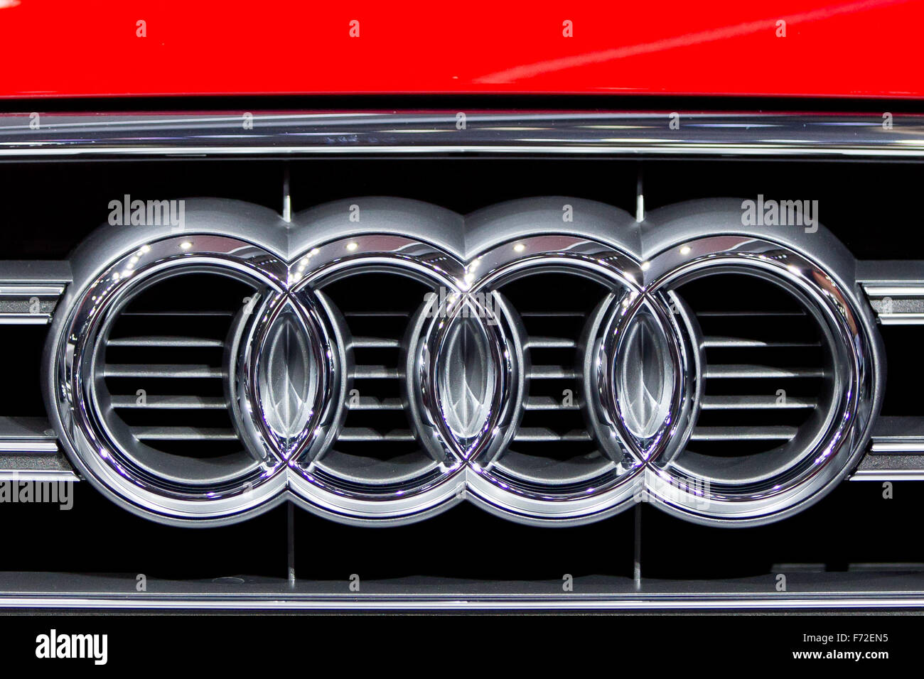 Paris, France. 2nd Oct, 2014. The logo of Audi is pictured during the ...