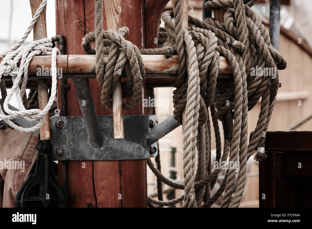 Sailing Ship in Harbor details mast and ropes Stock Photo - Alamy