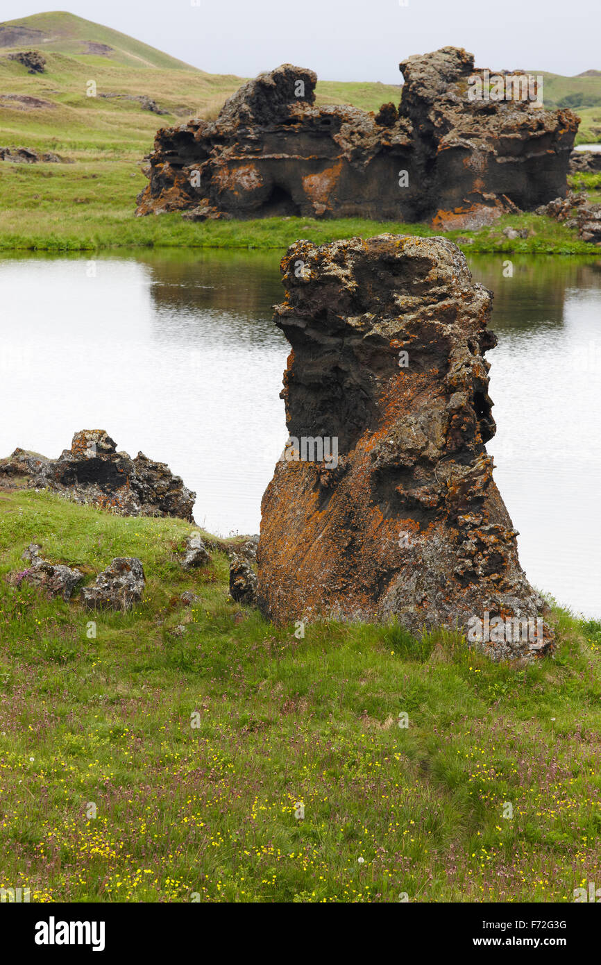 Geological Feature Lake and lava formations in Iceland Stock Photo - Alamy