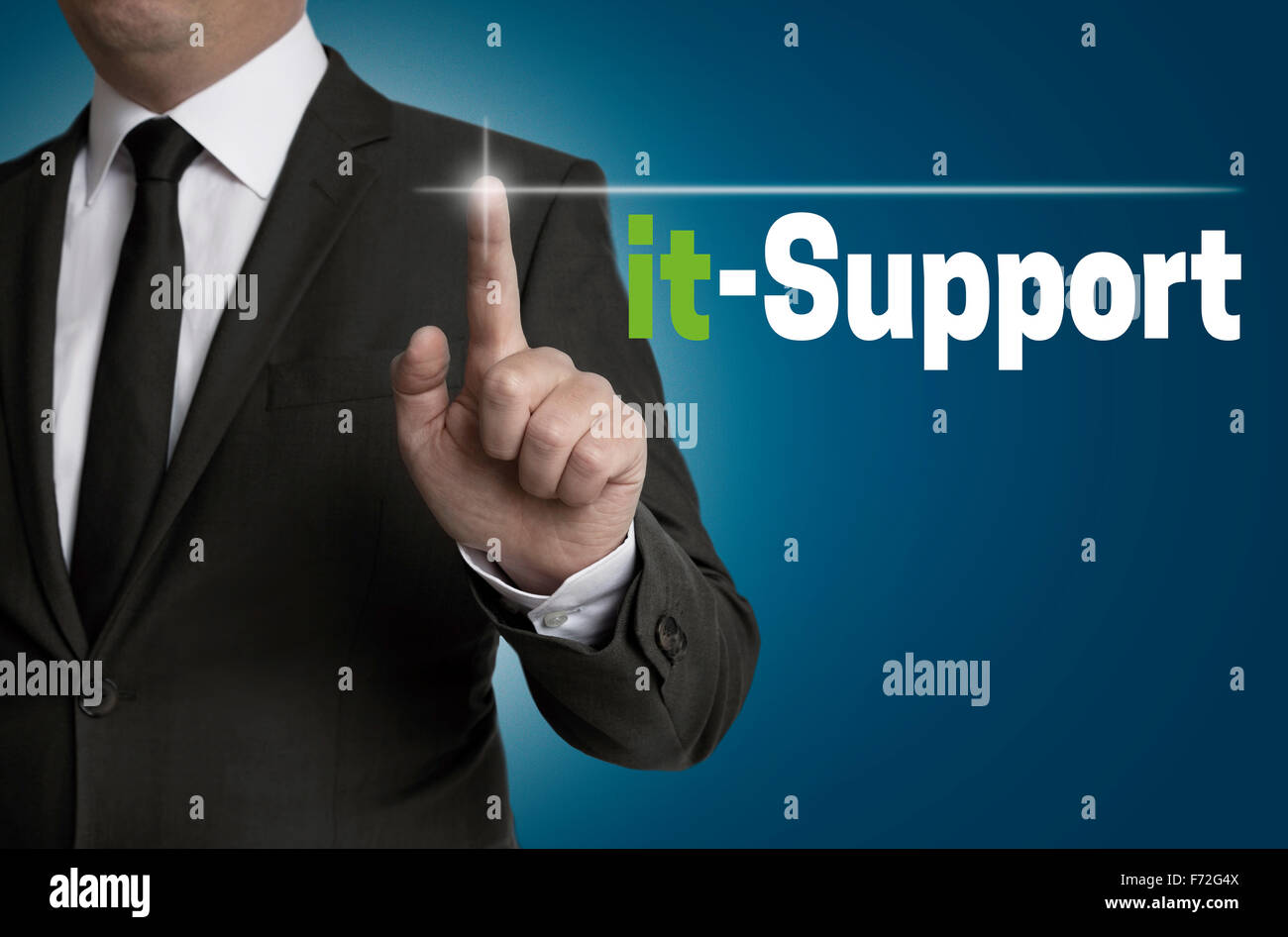 it support touchscreen is operated by businessman concept Stock Photo ...