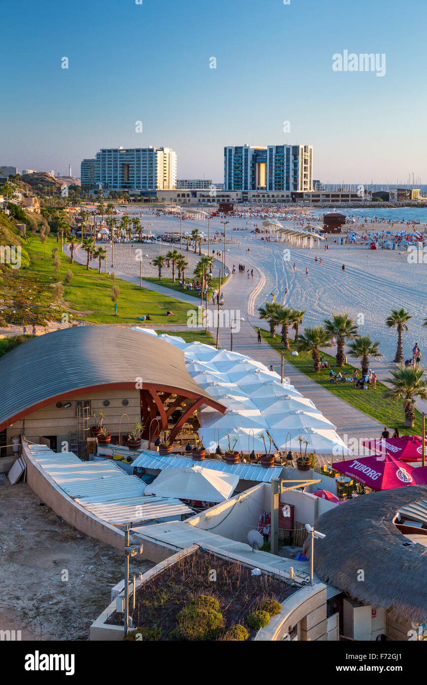 The beach, hotels and condos in Herzliya, Israel, Middle East Stock ...