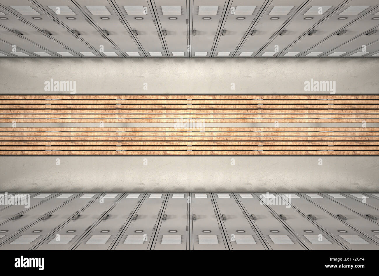 A direct top view of a row of regular gym changeroom lockers seperated ...