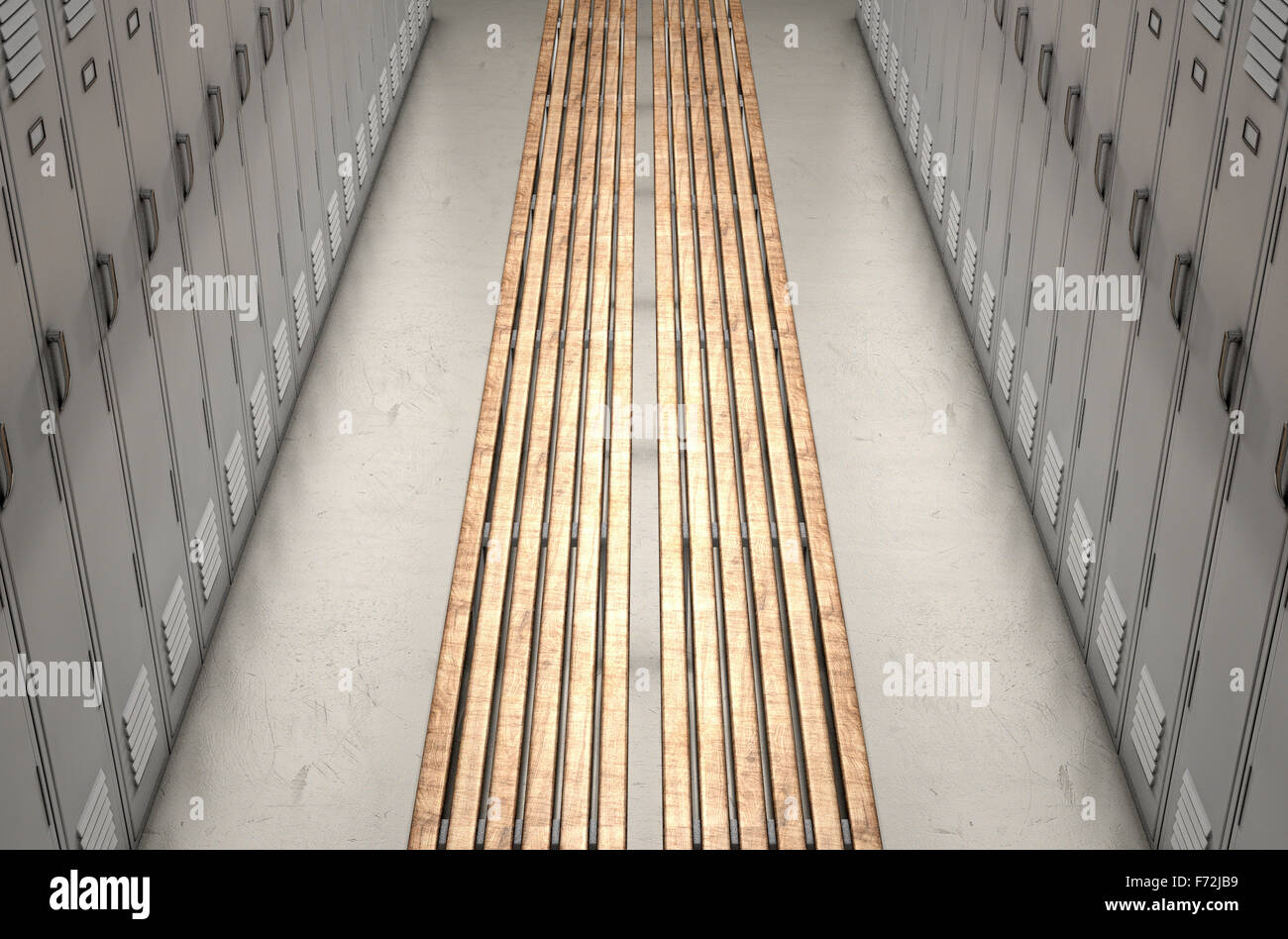 A direct top view of a row of regular gym changeroom lockers seperated ...