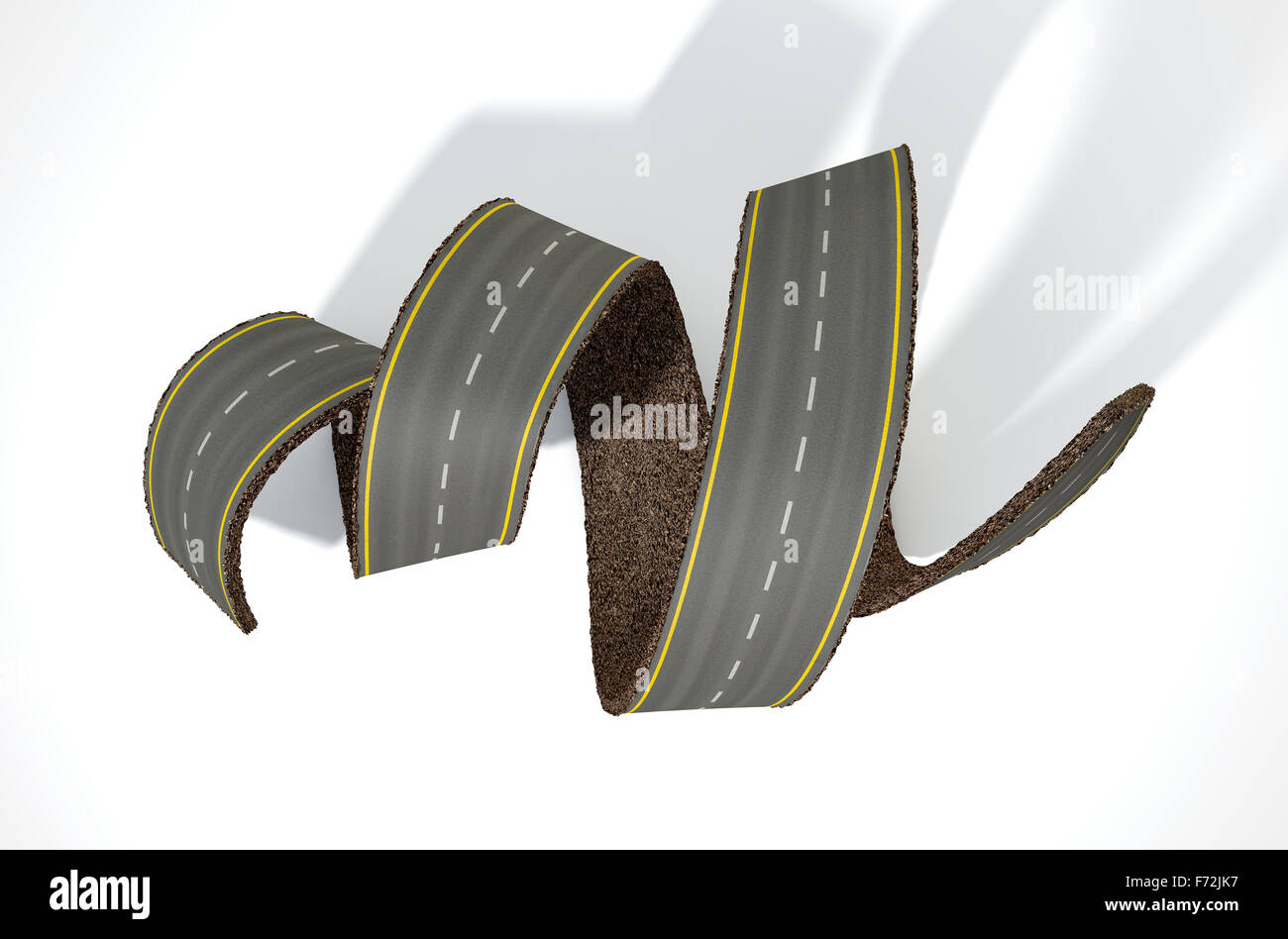 A concept image of a strip of tar that has been peeled and curled on an ...