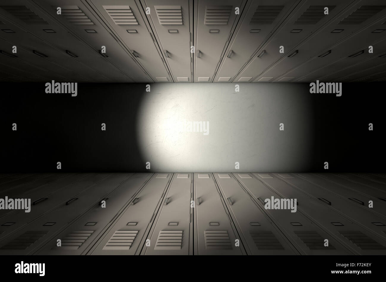 A direct top view of a row of regular school lockers in a corridor ...