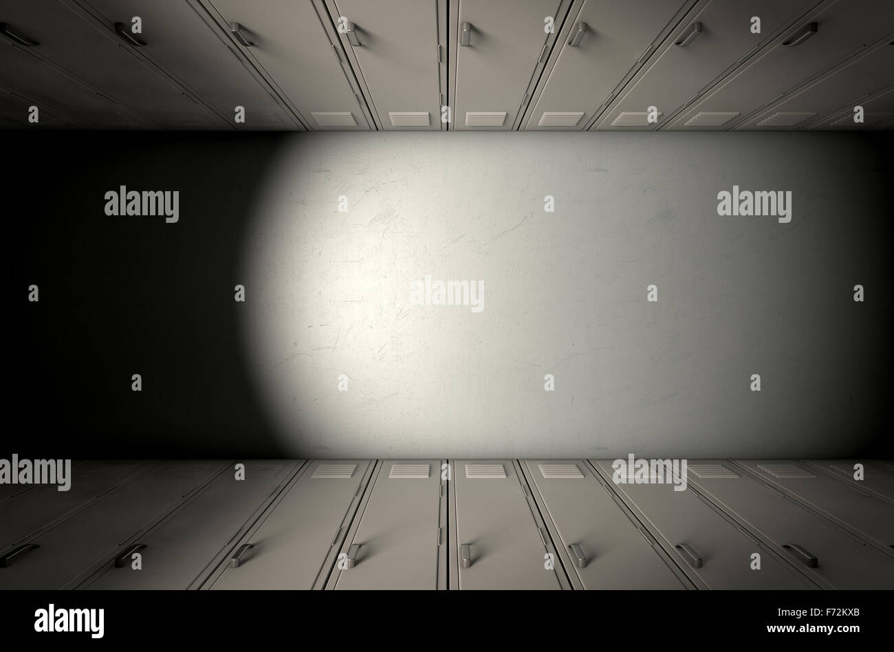 A direct top view of a row of regular school lockers in a corridor ...