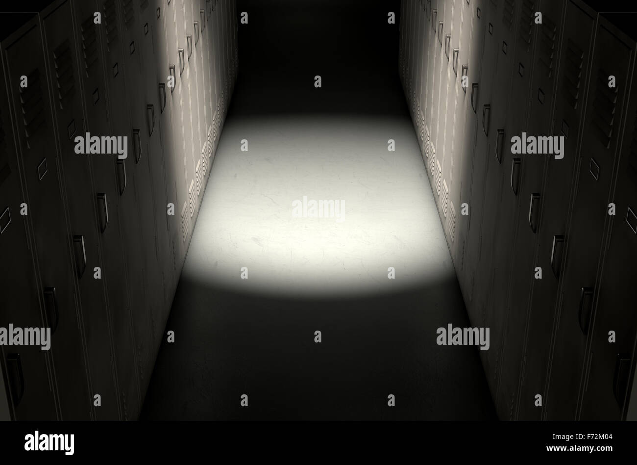 A direct top view of a row of regular school lockers in a corridor ...